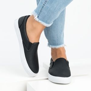 SunnyMia | Shoes | Perforated Black Slip On Sneakers | Poshmark